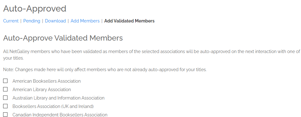 Auto-Approve Members of Validated Organizations – NetGalley Client ...