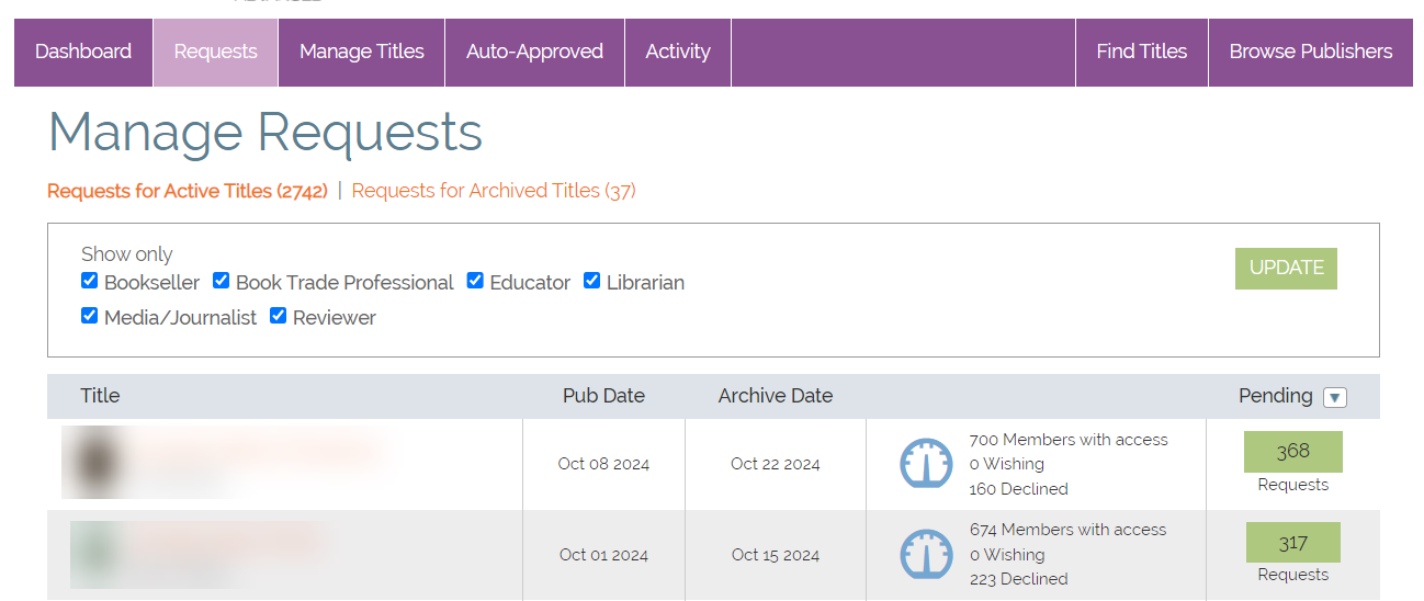 View Requests – NetGalley Client Knowledge Base
