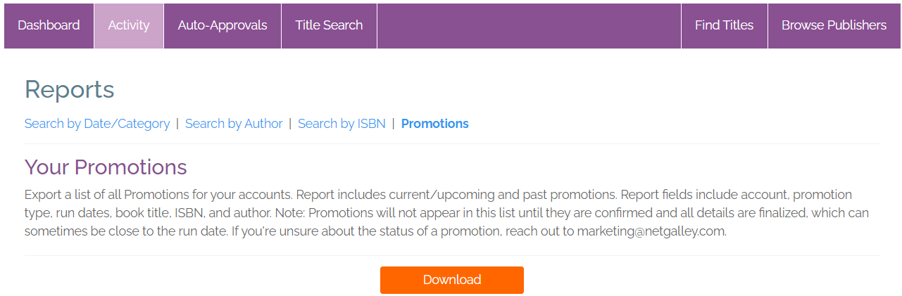 Promotions Report – NetGalley Client Knowledge Base
